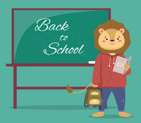 A smart lion schoolboy holding exercise book Vector Image