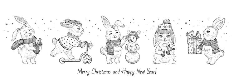 Winter christmas bunny coloring book rabbit Vector Image