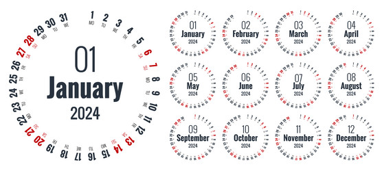 Colorful round calendar 2024 calendar portrait Vector Image Colorful round calendar 2024 calendar portrait Vector Image