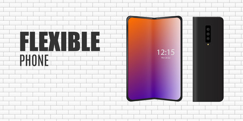 Flexible screen phone on backdrop brick wall Vector Image