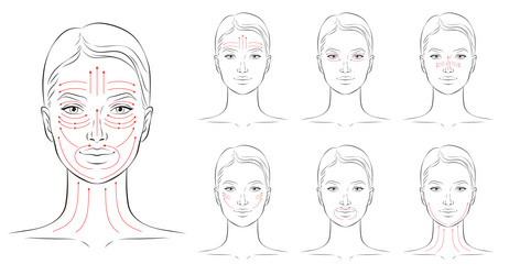 Face massage lines facial instructions Royalty Free Vector