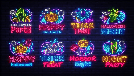 Horror night neon sign halloween poster Royalty Free Vector
