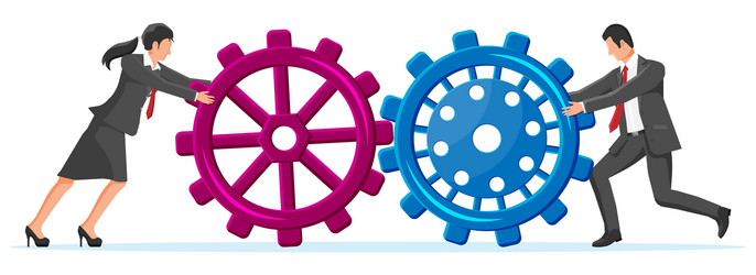 Businessman joining three gears together Vector Image