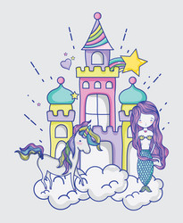 Cartoon little mermaid girl in shell Royalty Free Vector