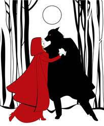 Little red riding hood and the wolf dancing Vector Image