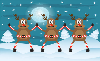 Christmas card with three happy reindeer Vector Image
