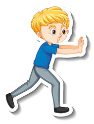Boy pushing something cartoon character Royalty Free Vector