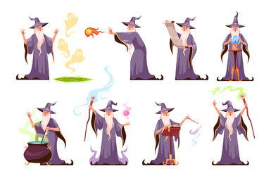 Cartoon old wizard holding magic stick Royalty Free Vector