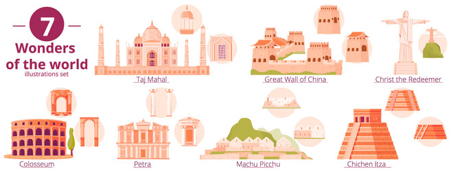 New world wonders set Royalty Free Vector Image