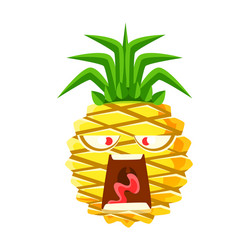 Crying pineapple emoticon cute cartoon emoji Vector Image