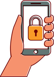 Hand holding smartphone security access Royalty Free Vector