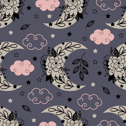 Seamless border with wild plants in moonlight Vector Image