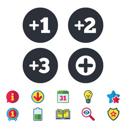 Plus icons positive symbol add one more sign Vector Image