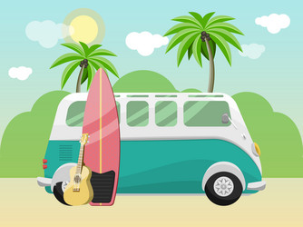 Summer travel with bus beach Royalty Free Vector Image