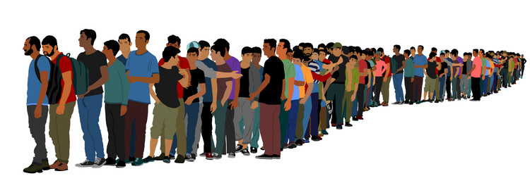 Group refugees people waiting in line silhouette Vector Image
