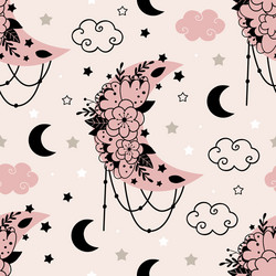 Seamless pattern with floral moon Royalty Free Vector Image