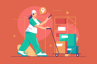 Female employee packing parcels at warehouse Vector Image