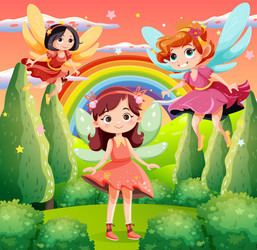 Fairy princess cartoon at magic land background Vector Image