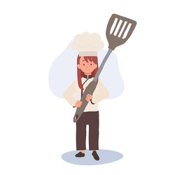 Adorable child chef cooking with a big flipper Vector Image