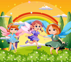 Fairy princess cartoon at magic land background Vector Image