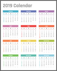 2018 Calendar - Weekly View Royalty Free Vector Image