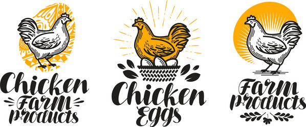 Chicken hen label set poultry farm egg meat Vector Image