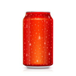 Realistic red can with drops water isolated Vector Image