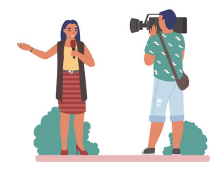 Reporter journalist woman pop art style Royalty Free Vector
