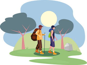 Men with backpack walking wanderlust Royalty Free Vector