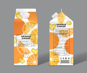 Transparent mango carrot ginger packaging design Vector Image