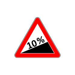 10 percent down grade sign descent road Royalty Free Vector