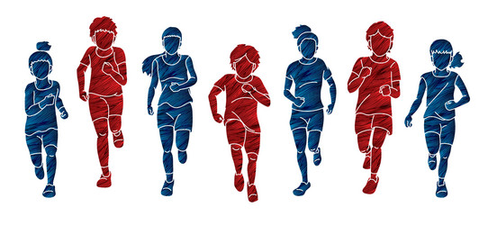 Group children running together cartoon graphic Vector Image