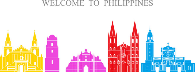 Philippines landmarks people in traditional Vector Image