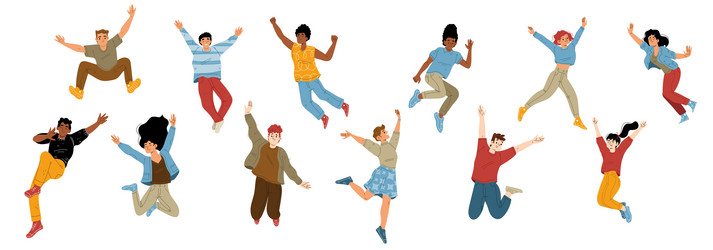 Happy office employees jump with raised arms Vector Image