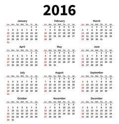 Simple 2016 year calendar Royalty Free Vector Image