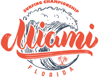 Miami poster template with lettering and palms Vector Image