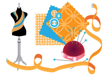 Golden sewing mannequin and other tailors tools Vector Image