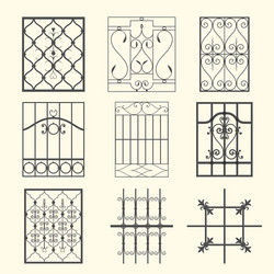 Set of forged metal elements of fence and gate Vector Image
