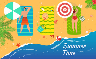 Top view beach background with sunbather woman Vector Image