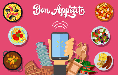 Bon appetit poster design with dishes Royalty Free Vector