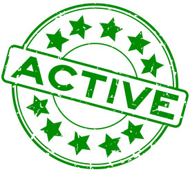 Grunge red active word with star icon round Vector Image