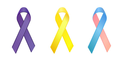 Cancer awareness ribbons in various color icon set