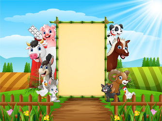 Farm animals with a blank sign paper Royalty Free Vector