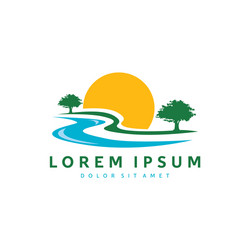 Mountain river and sun icon element symbol Vector Image