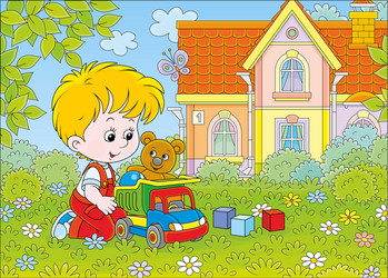 Little boy with a toy truck Royalty Free Vector Image