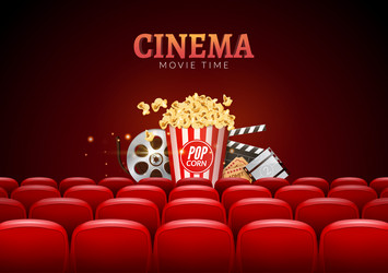 Cinema movie red seats interior premiere showtime Vector Image