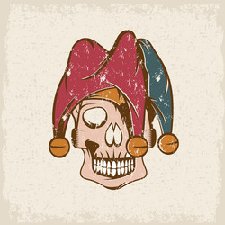 Skull in jester cap grunge design template Vector Image