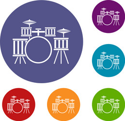 Drum kit icons set flat Royalty Free Vector Image