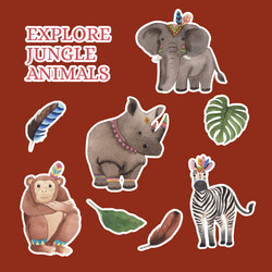 Sticker template with monkey in the jungle Vector Image