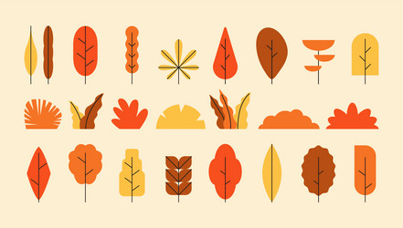 Simple autumn trees bushes cartoon forest plants Vector Image